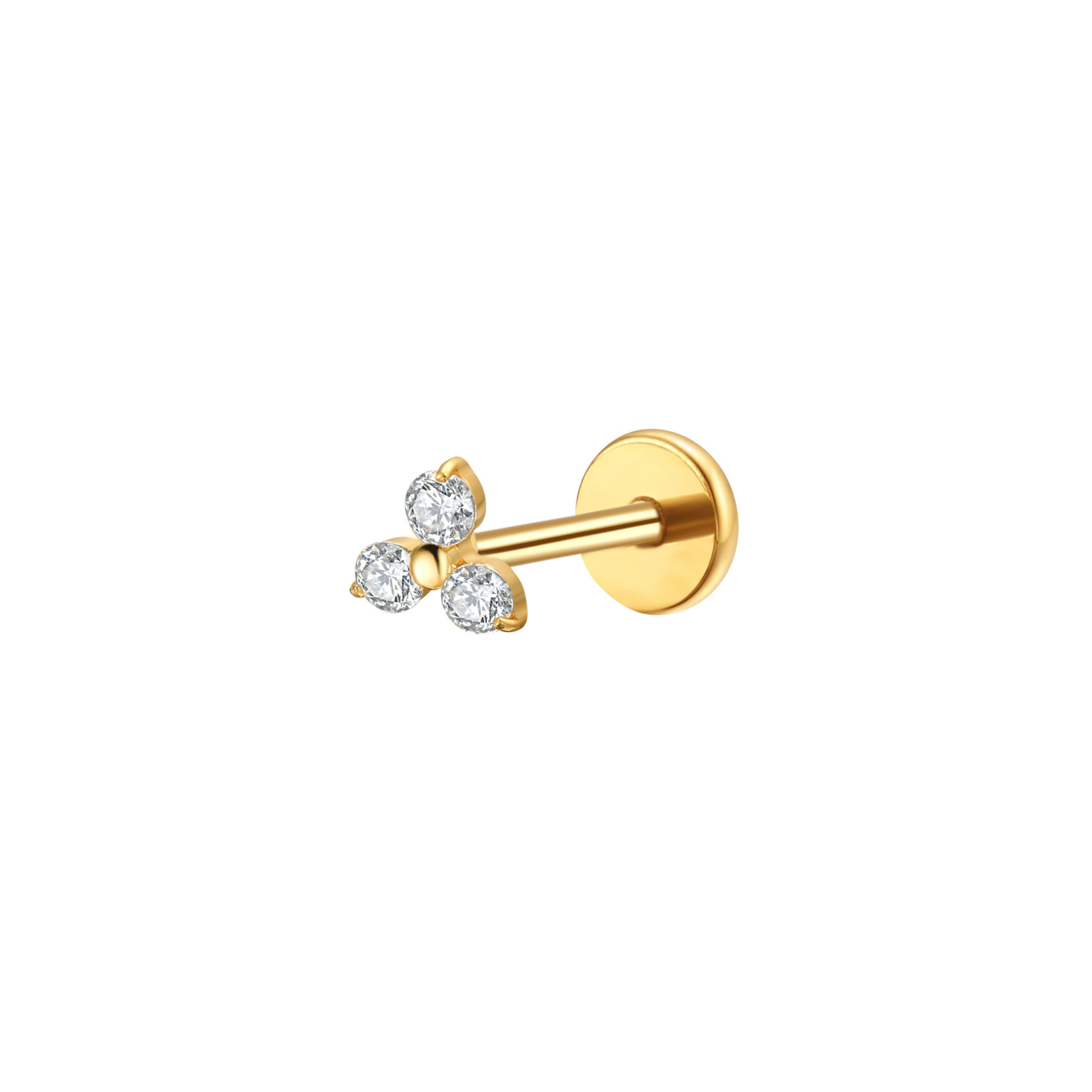 CZ Trinity Flat back Stud – Get Pierced Co.